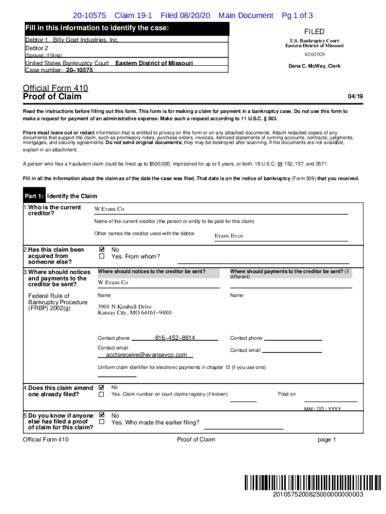 Fillable Online Proof of Claim Fax Email Print - pdfFiller