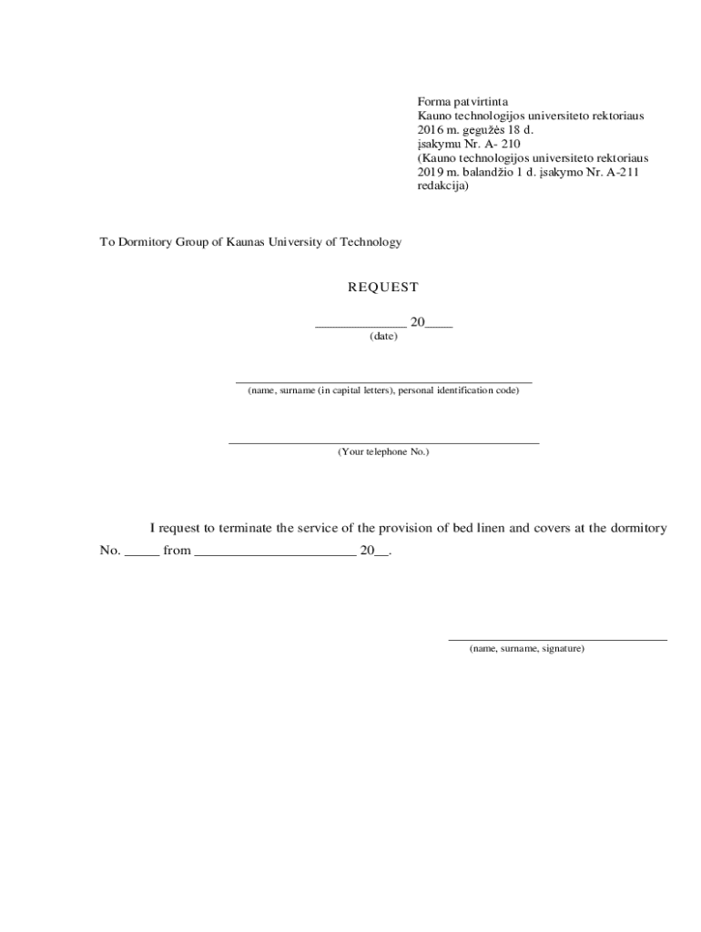 Fillable Online Dormitory Bed Linen Termination Request Fax Email Print ...