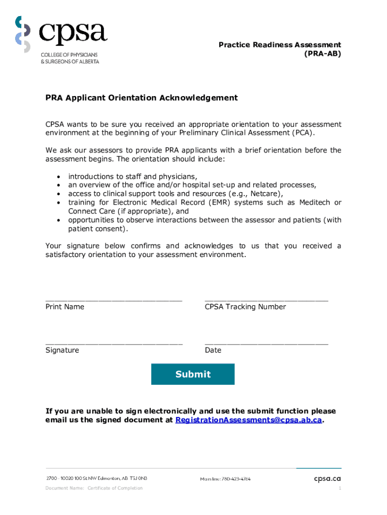 Fillable Online Pra Applicant Orientation Acknowledgement Fax Email ...