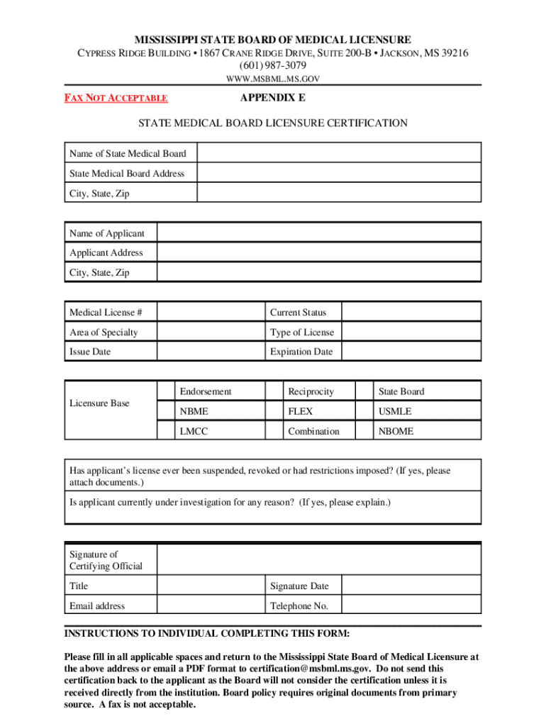 Fillable Online State Medical Board Licensure Certification Fax Email ...