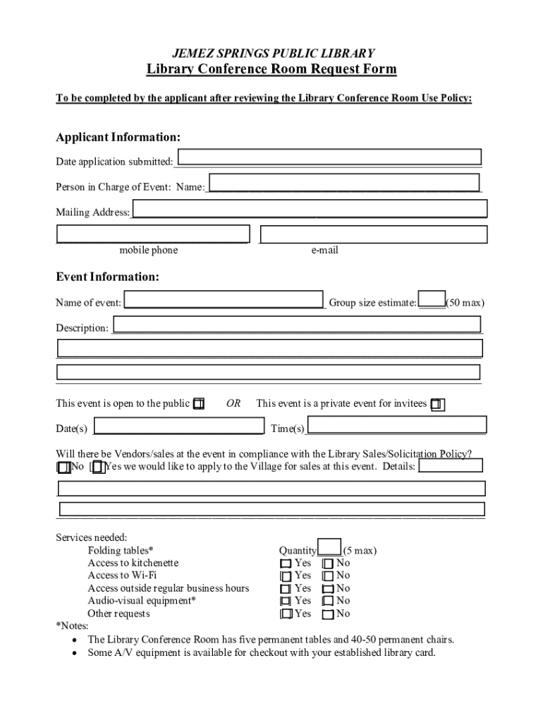 Fillable Online Library Conference Room Request Form Fax Email Print - pdfFiller