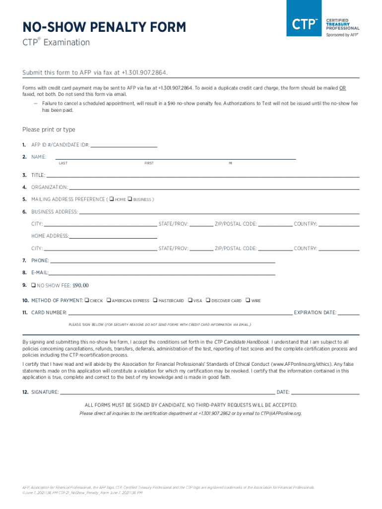 Fillable Online Ctp® Examination No-show Penalty Form Fax Email Print ...