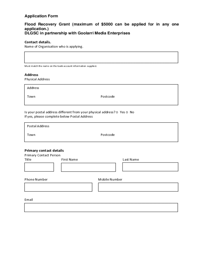 Fillable Online Flood Recovery Grant Application Fax Email Print ...