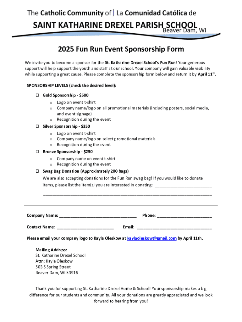 Fillable Online 2025 Fun Run Event Sponsorship Fax Email Print - pdfFiller
