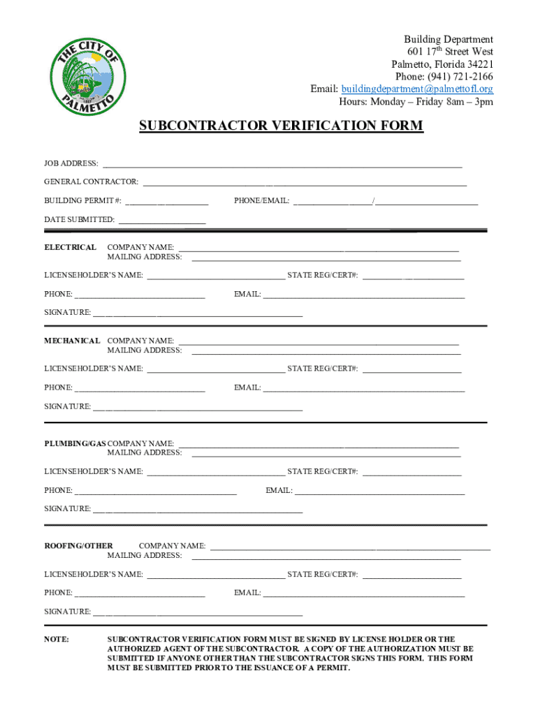 Fillable Online Subcontractor Verification Form Fax Email Print - pdfFiller