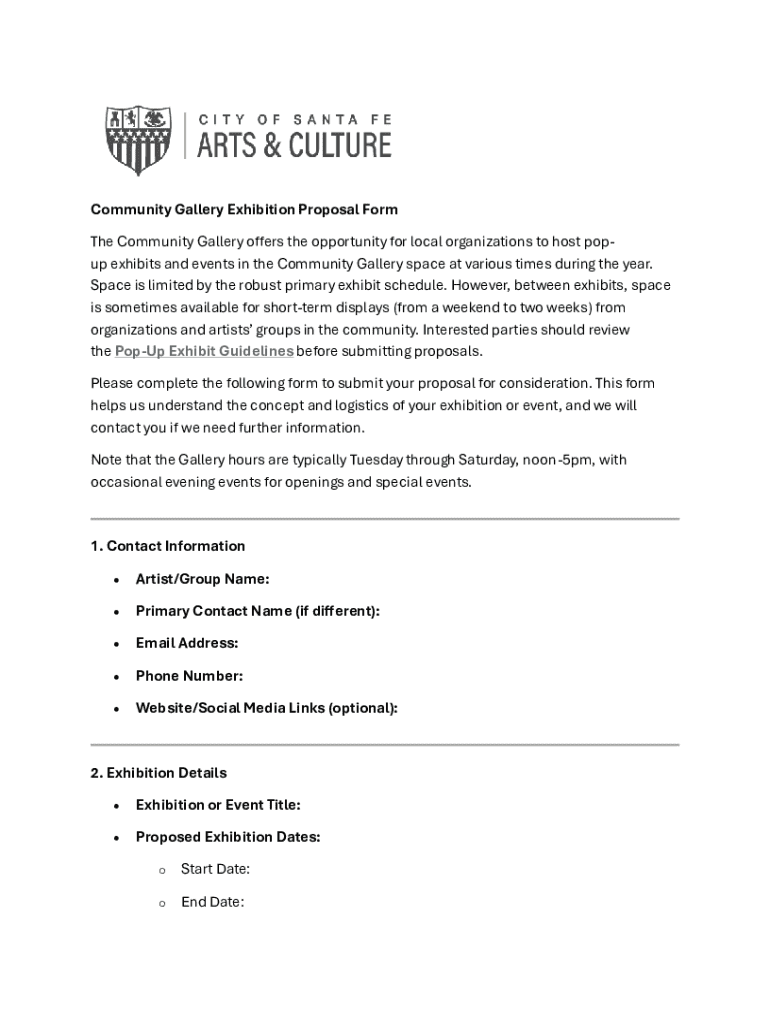 Fillable Online Community Gallery Exhibition Proposal Fax Email Print - pdfFiller
