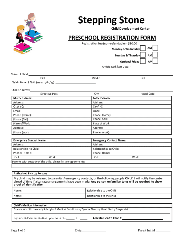 Fillable Online Stepping Stone Child Development Center Preschool Registration Fax Email Print ...