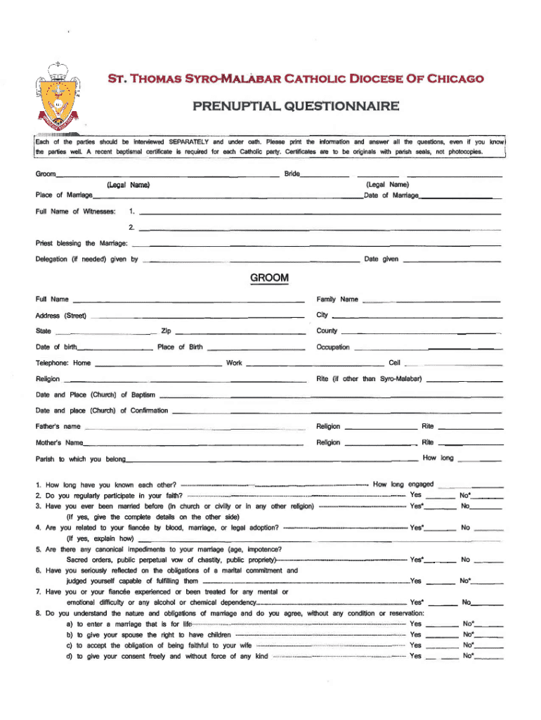 2024 - Fillable Pre-Nuptial Questionnaire Diocese of Chicago new (2): Fill out & sign online ...