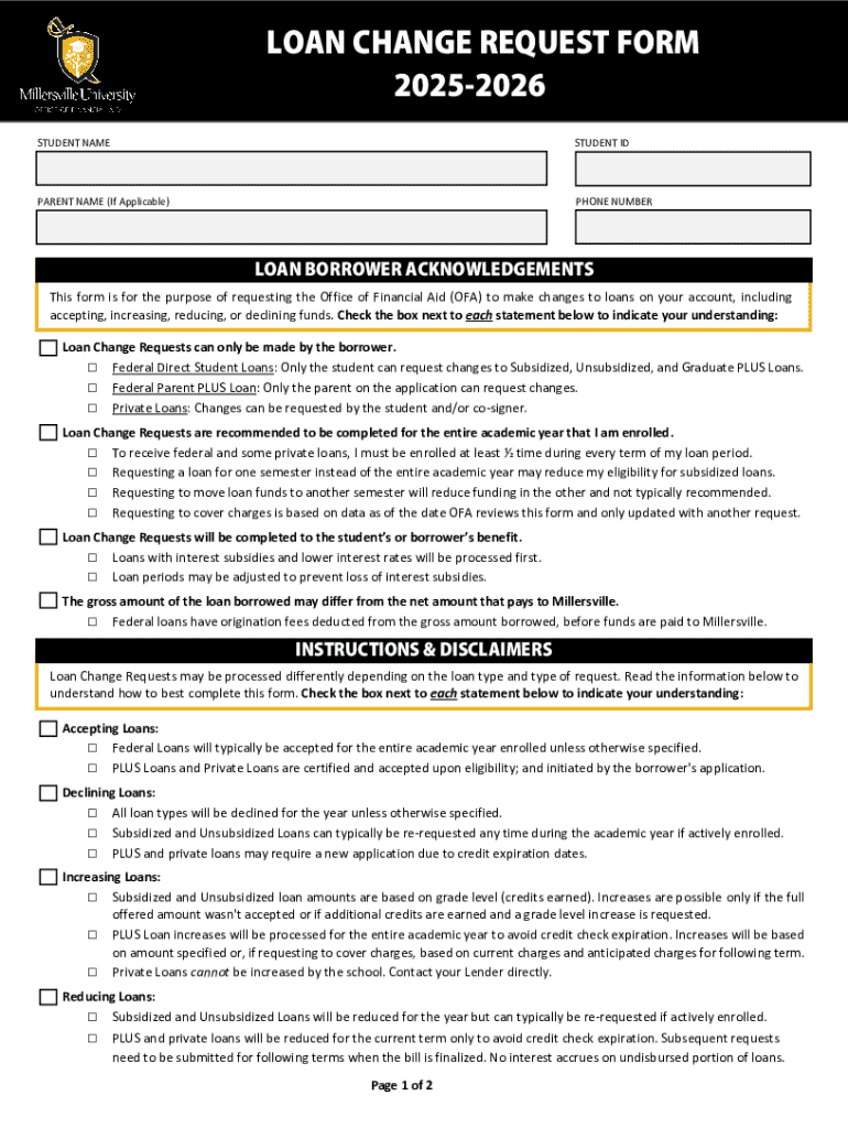 Fillable Online Loan Change Request Form 2025-2026 Fax Email Print ...