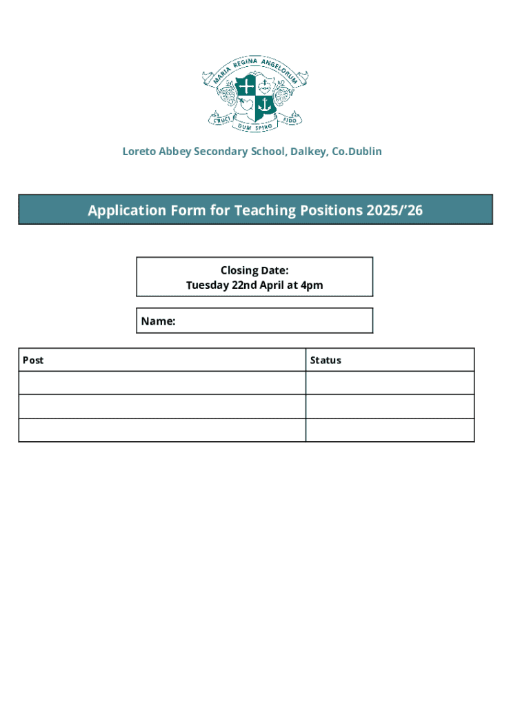 Fillable Online Application Form for Teaching Positions 2025/’26 Fax Email Print - pdfFiller
