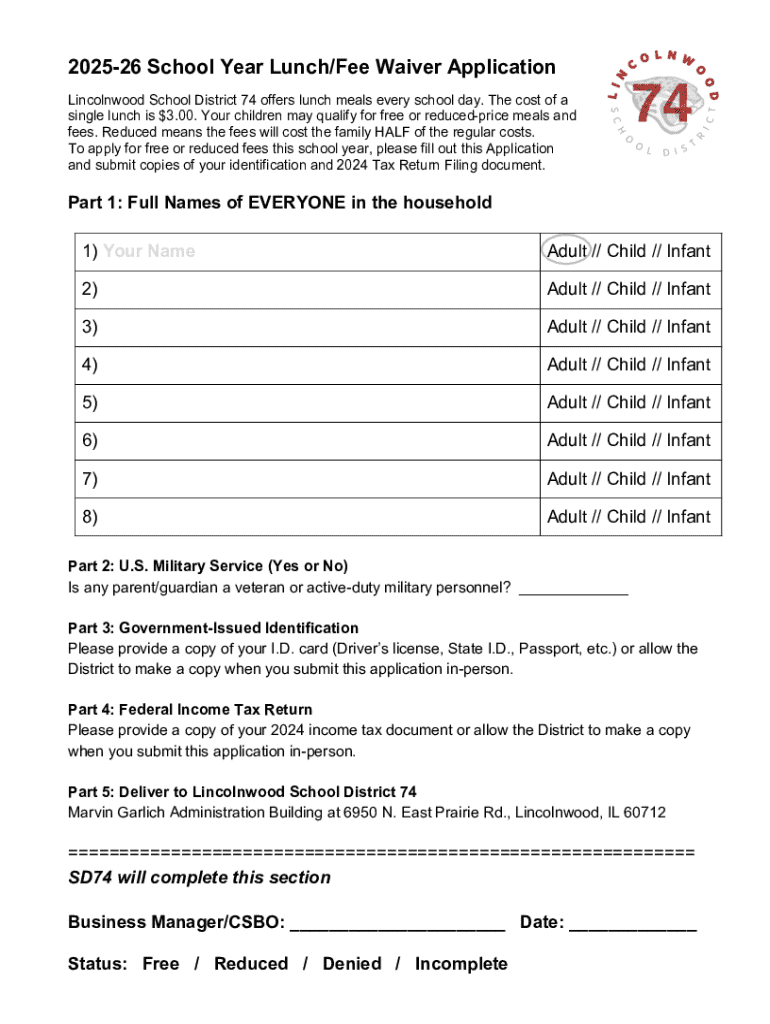 Fillable Online Lunch/fee Waiver Application Fax Email Print - pdfFiller