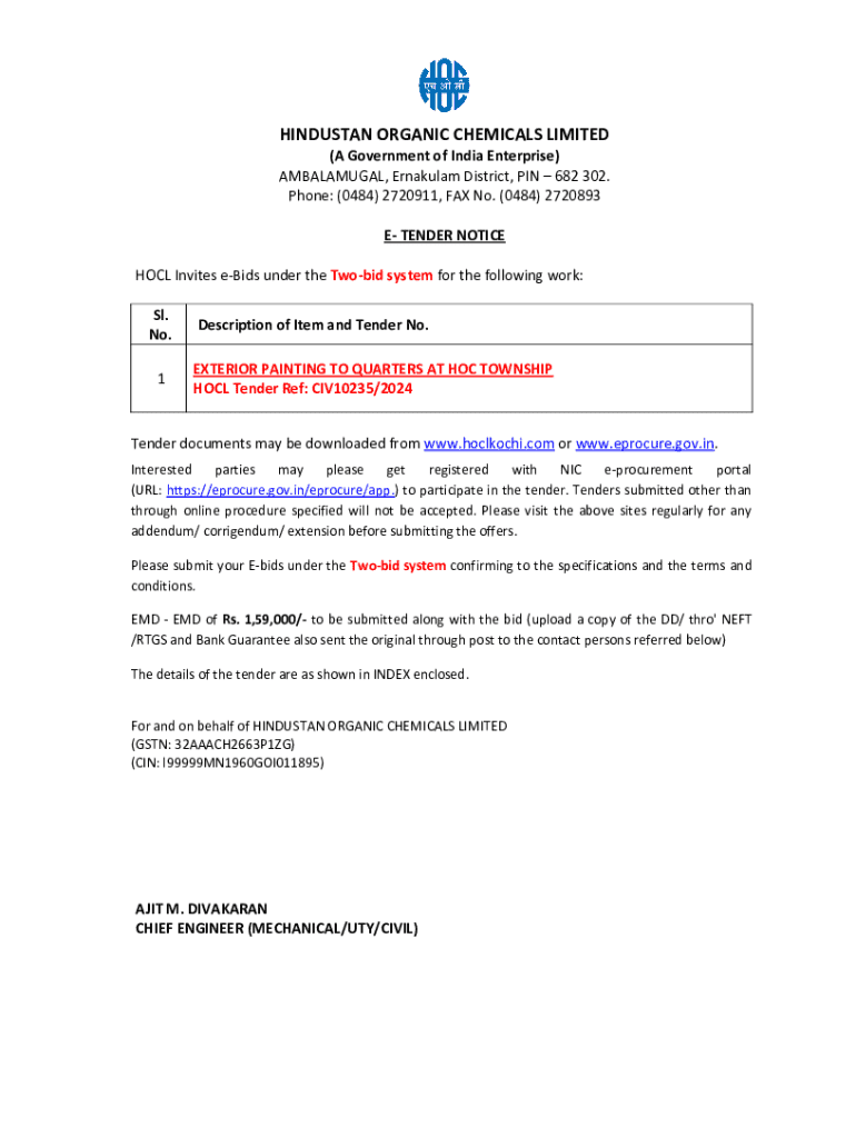Fillable Online E-tender Notice for Exterior Painting to Quarters at ...