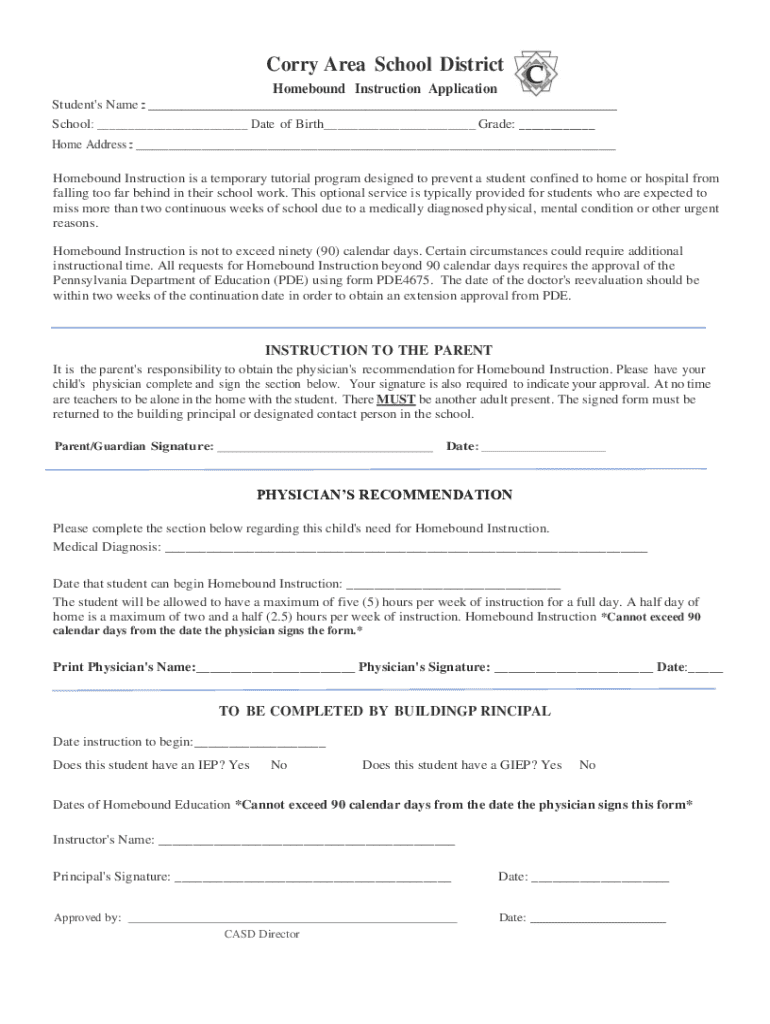 Fillable Online Homebound Instruction Application Fax Email Print ...