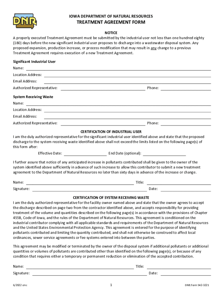 Fillable Online Iowa Department of Natural Resources Treatment ...