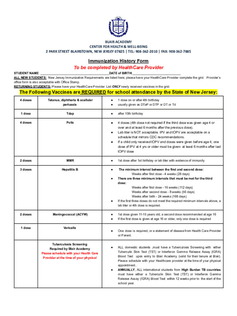 Fillable Online Immunization History Form Fax Email Print - pdfFiller