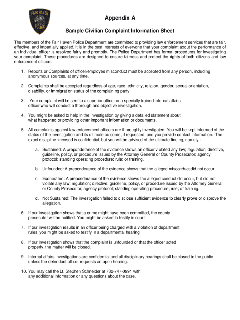 Fillable Online Civilian Complaint Information Sheet Fax Email Print ...