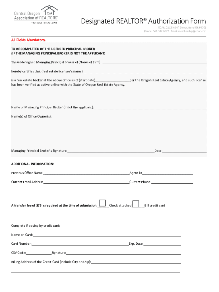Fillable Online Designated Realtor® Authorization Fax Email Print - pdfFiller