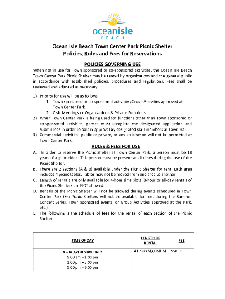 Fillable Online Ocean Isle Beach Town Center Park Picnic Shelter ...