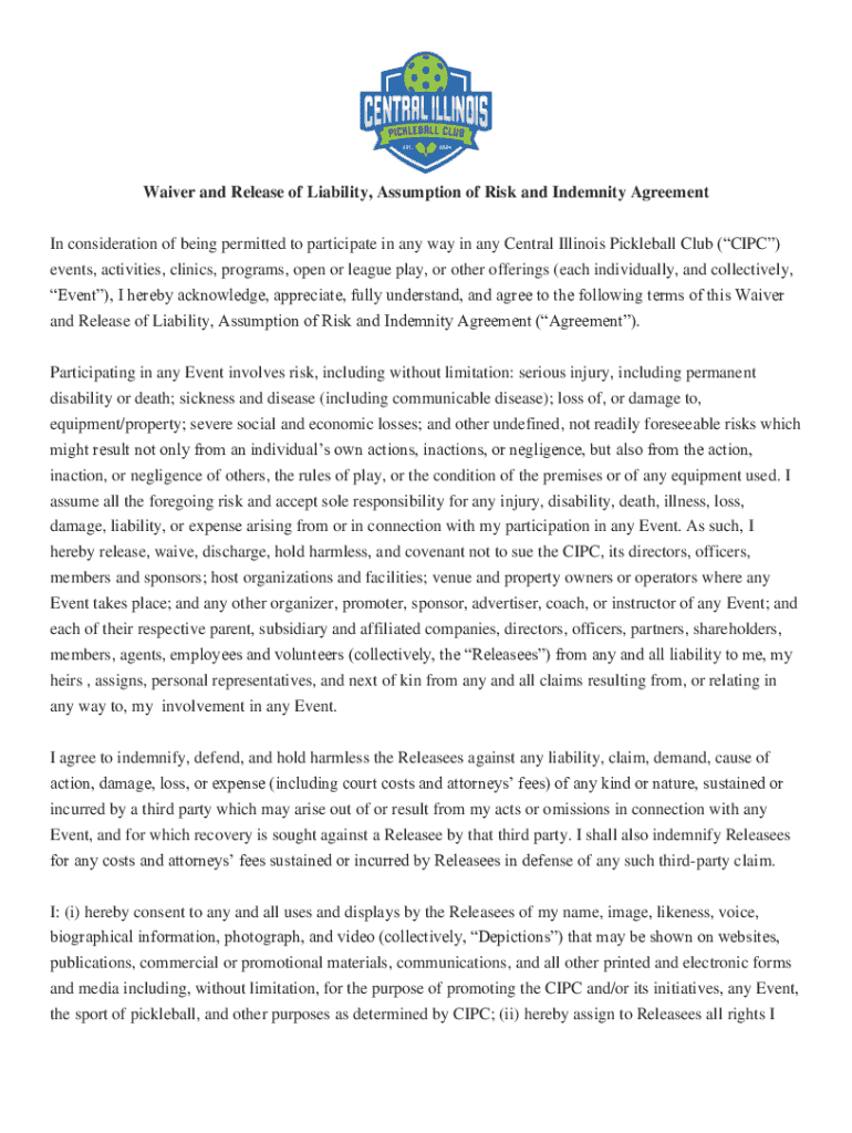 Fillable Online Waiver and Release of Liability, Assumption of Risk and ...