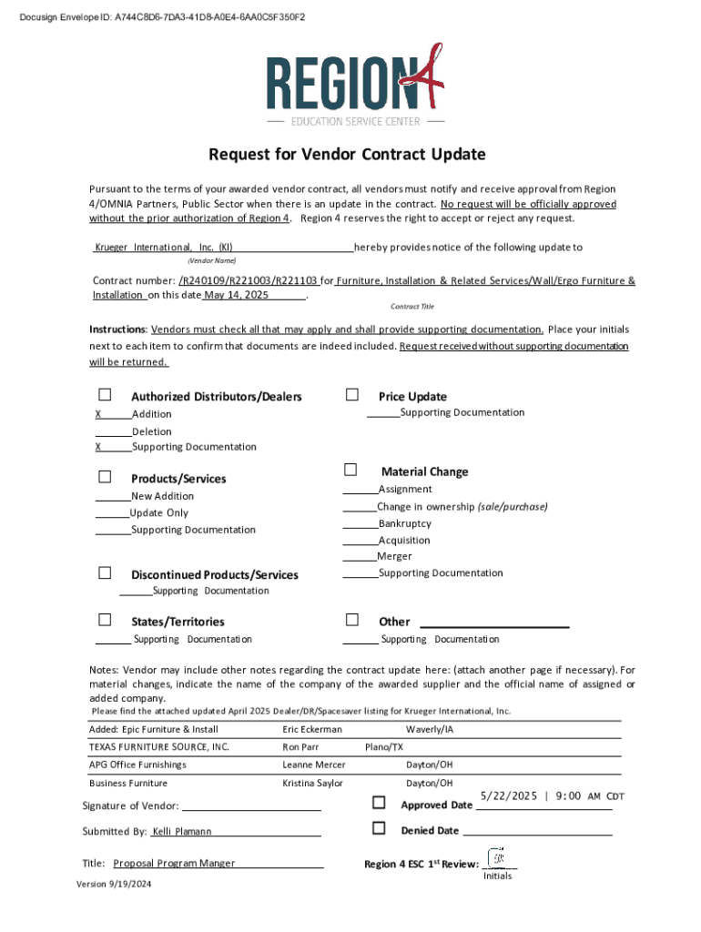 Fillable Online Request for Vendor Contract Update Fax Email Print ...