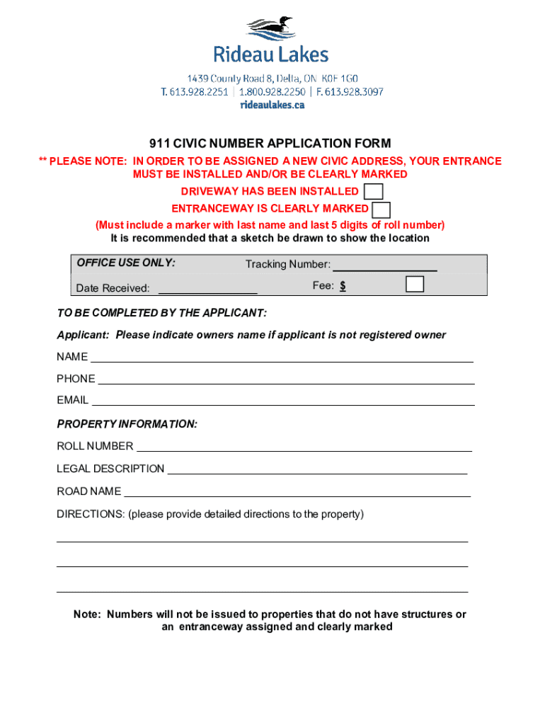 Fillable Online 911 Civic Number Application Fax Email Print - pdfFiller
