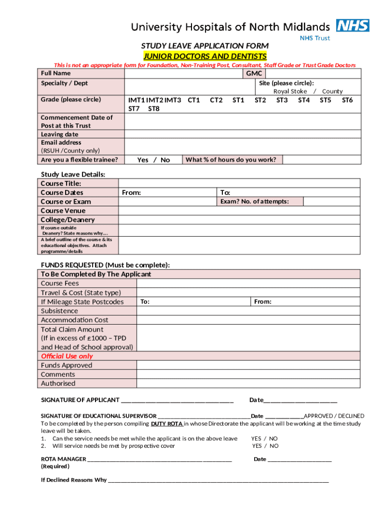 Study Leave Application - stokeanaesthesia org Doc Template | pdfFiller