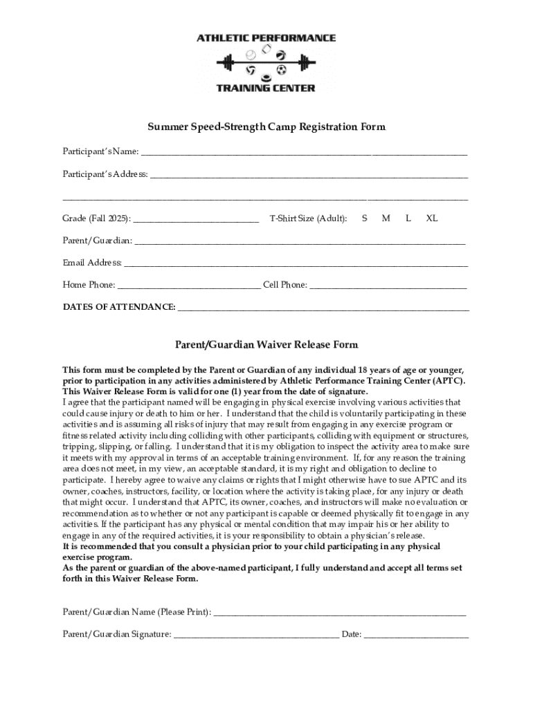 Fillable Online Summer Speed-strength Camp Registration Fax Email Print - pdfFiller
