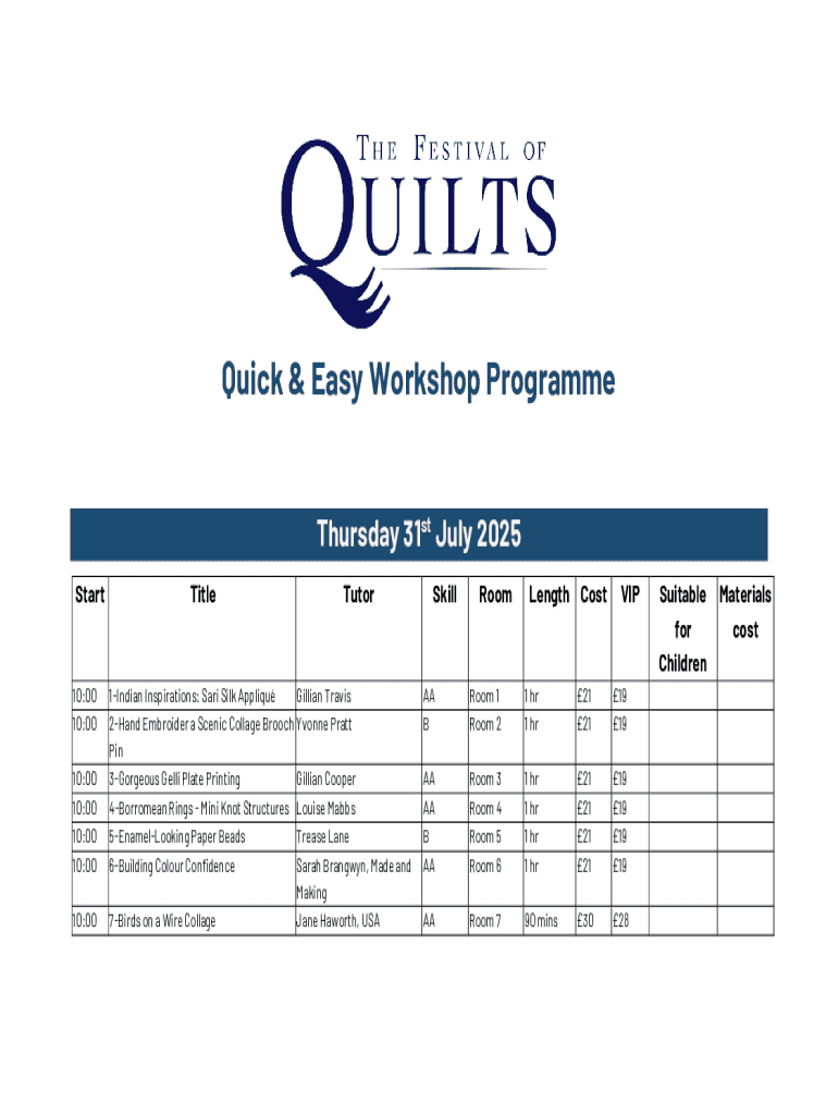 Fillable Online Quick & Easy Workshop Programme Fax Email Print - pdfFiller