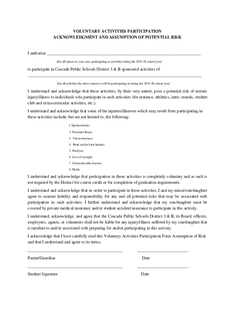 Fillable Online Voluntary Activities Participation Acknowledgment and ...