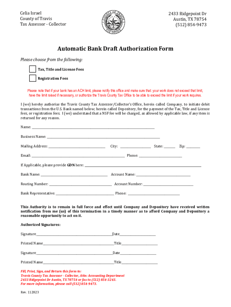 Fillable Online Automatic Bank Draft Authorization Form Fax Email Print - pdfFiller