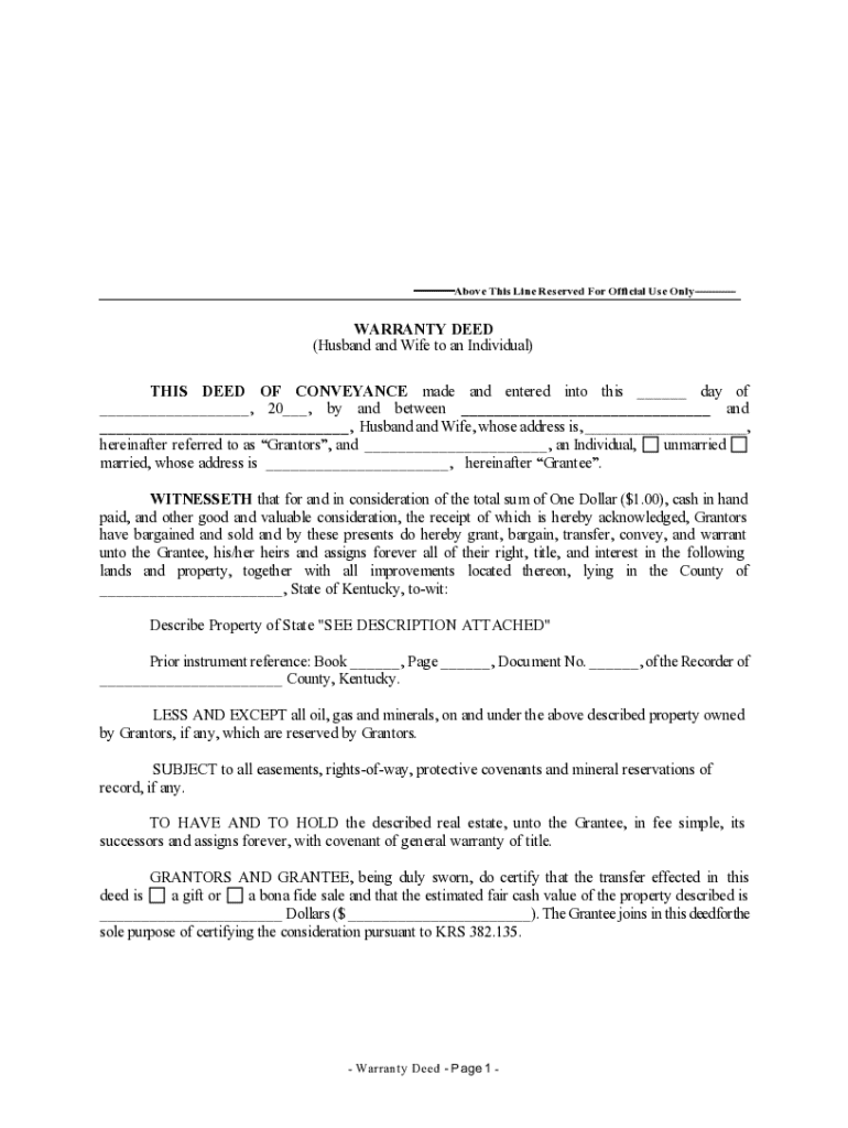 Fillable Online Warranty Deed (husband and Wife to an Individual) Fax Email Print - pdfFiller