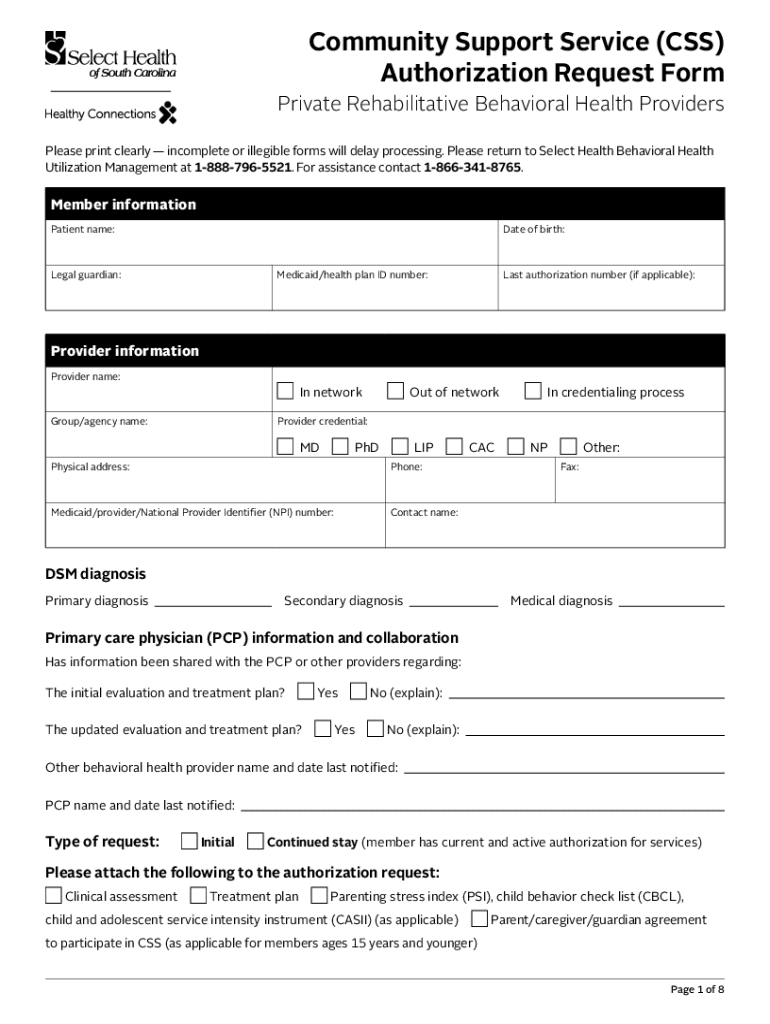 Fillable Online Community Support Service (css) Authorization Request Form Fax Email Print ...