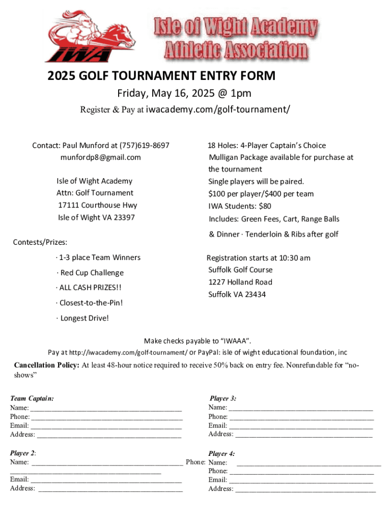 Fillable Online 2025 Golf Tournament Entry Form Fax Email Print - pdfFiller