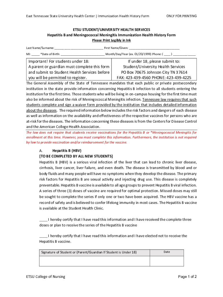 Fillable Online East Tennessee State University Health Center ...