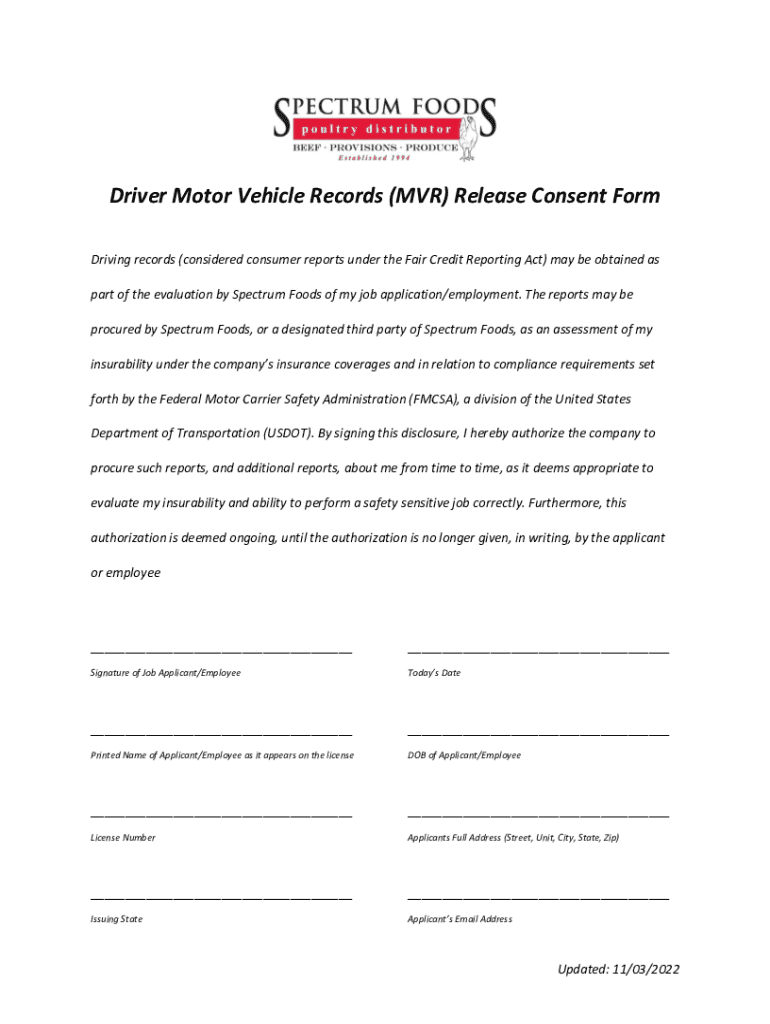 Fillable Online Driver Motor Vehicle Records Release Consent Fax Email Print - pdfFiller