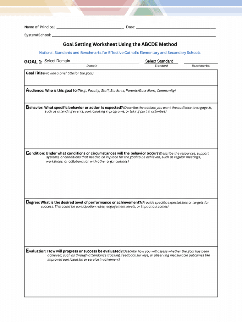 Fillable Online Goal Setting Worksheet Using the Abcde Method Fax Email ...