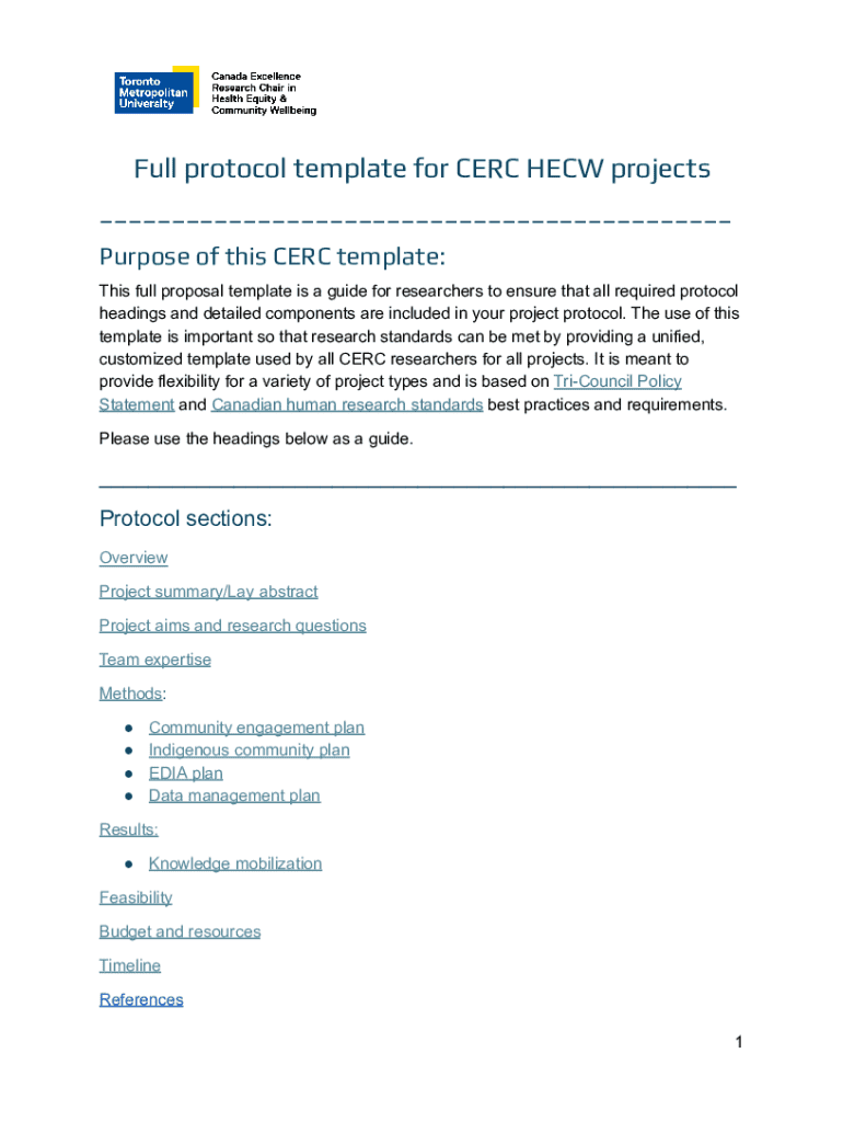 Fillable Online Full Protocol Template for Cerc Hecw Projects Fax Email Print - pdfFiller