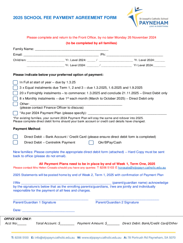 Fillable Online 2025 School Fee Payment Agreement Fax Email Print - pdfFiller