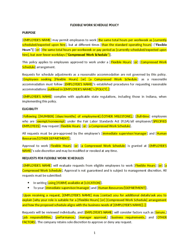 Flexible Work Schedule Policy Doc Template | pdfFiller