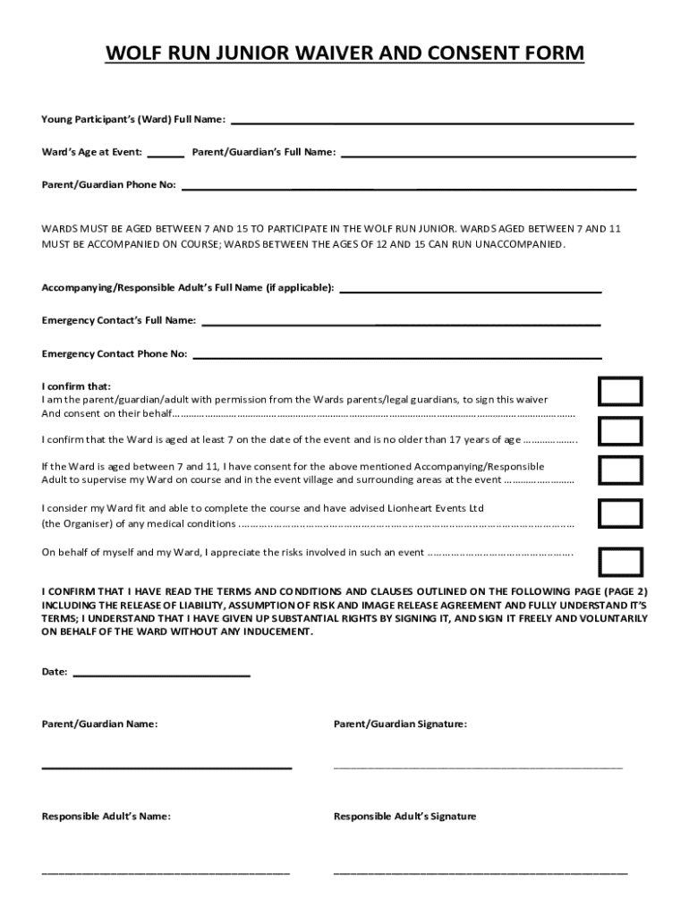 Fillable Online Wolf Run Junior Waiver and Consent Fax Email Print ...