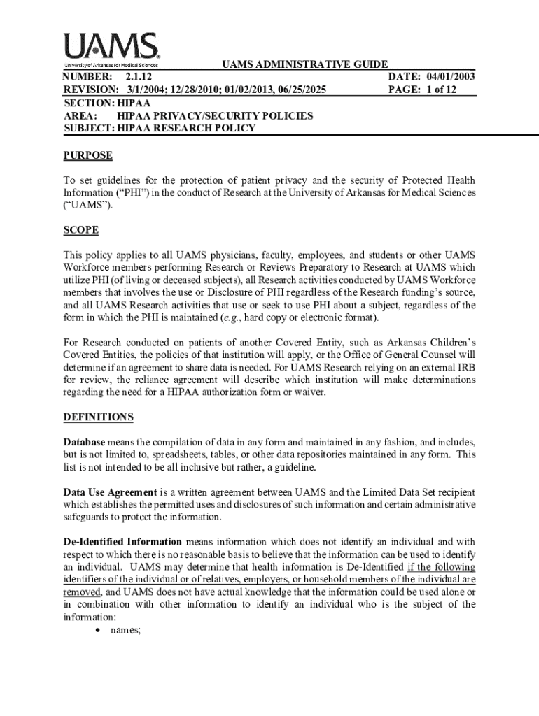 Fillable Online Hipaa Research Policy Fax Email Print - pdfFiller