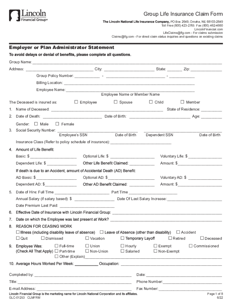 Fillable Online Group Life Insurance Claim Form Fax Email Print - pdfFiller