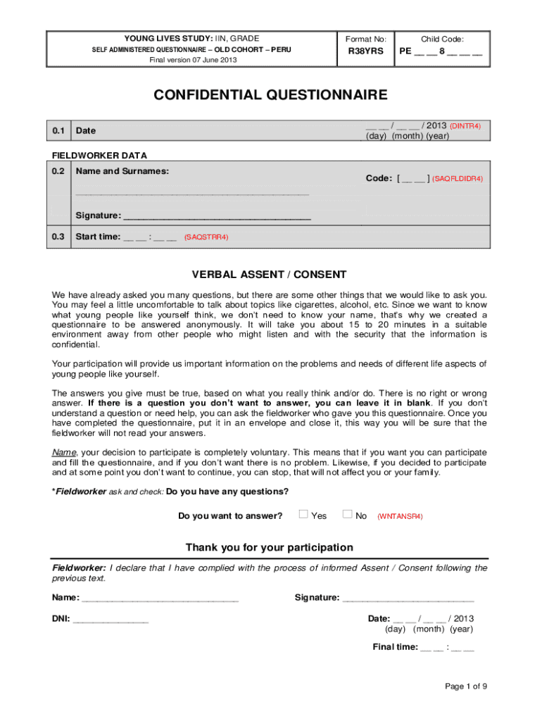 Fillable Online Young Lives Study: Iin, Grade Fax Email Print - pdfFiller