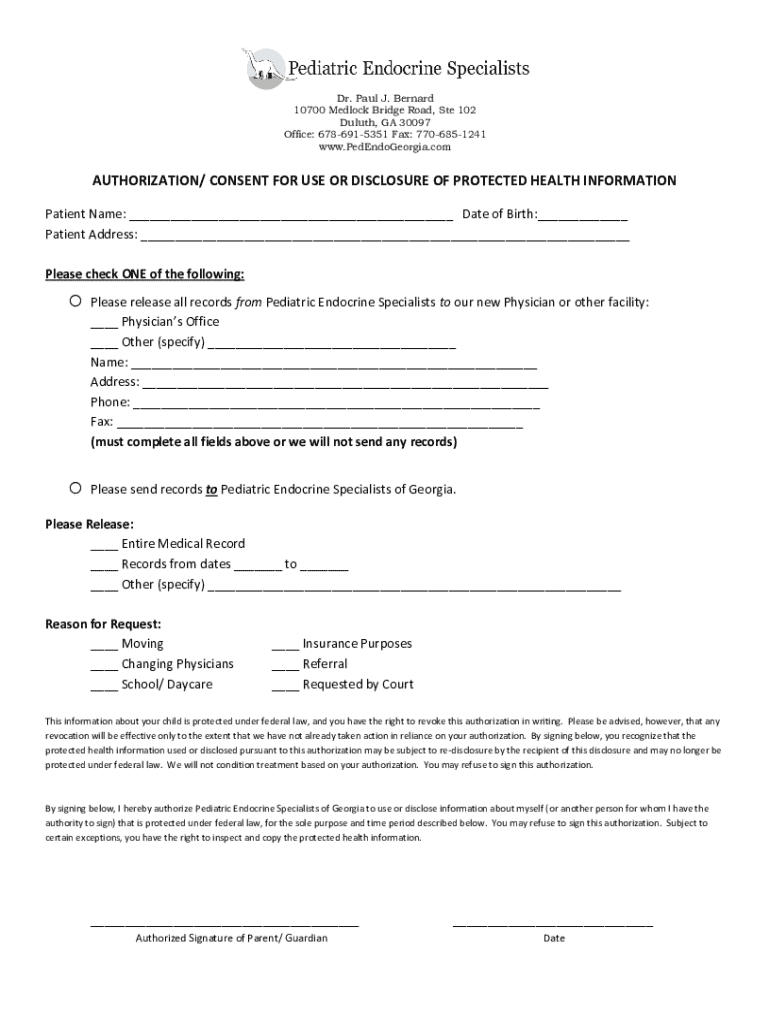 Fillable Online Authorization/consent for Use or Disclosure of ...