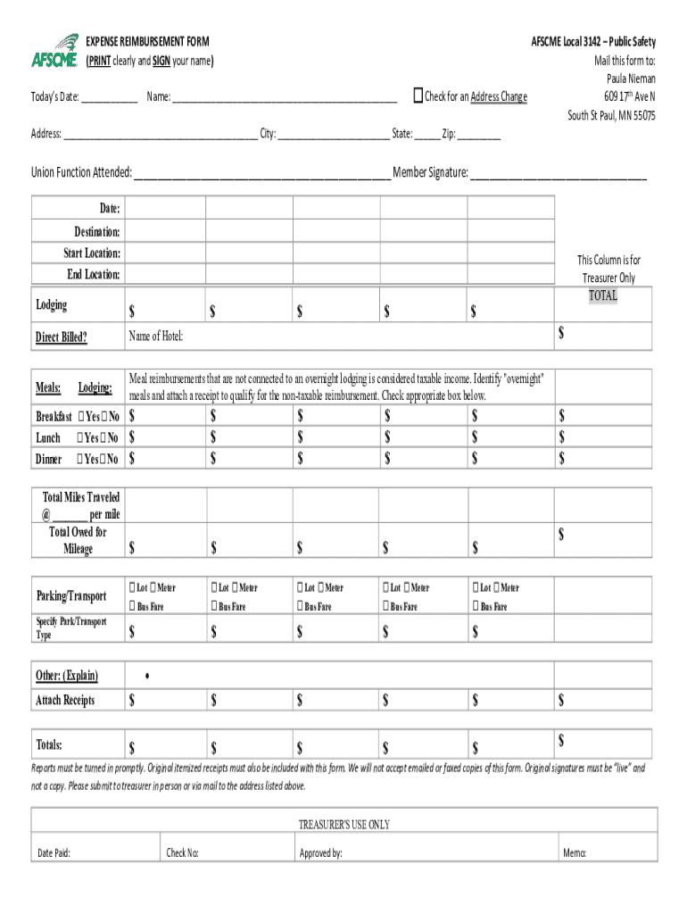 Fillable Online Expense Reimbursement Form Fax Email Print - pdfFiller