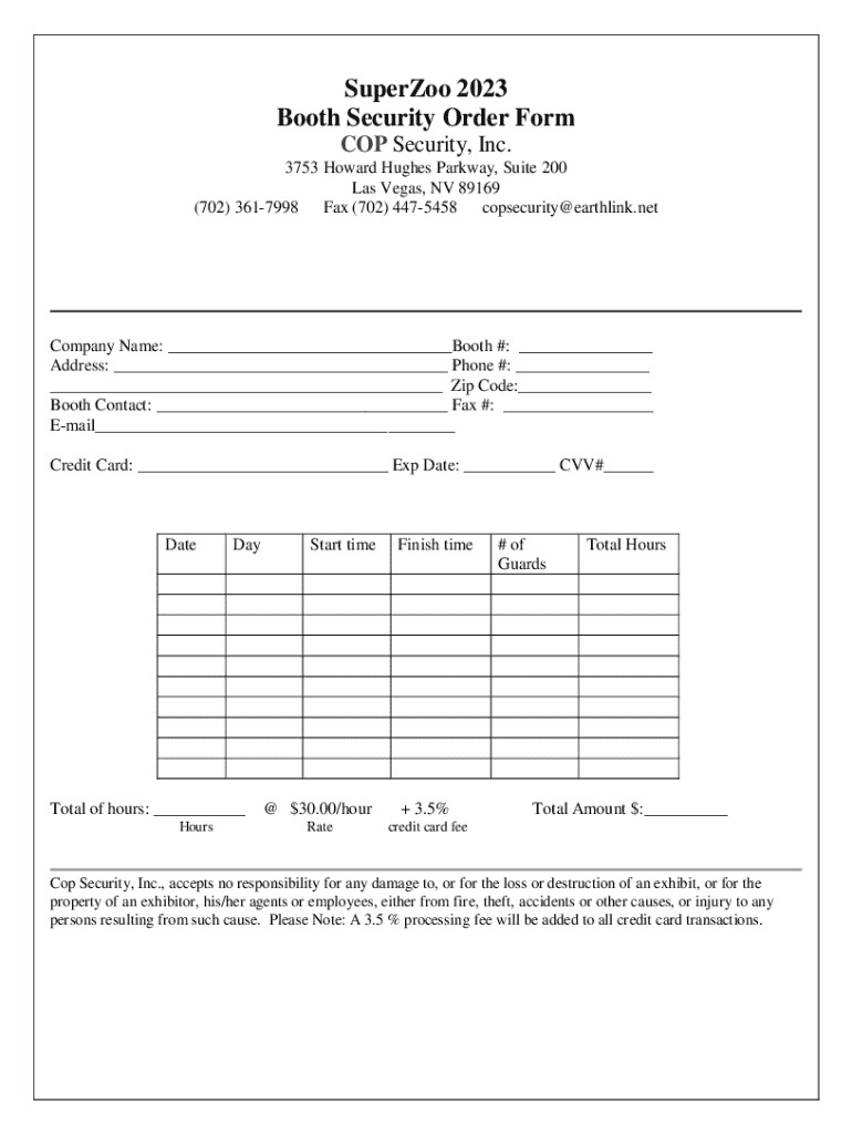Fillable Online Booth Security Order Form Fax Email Print - pdfFiller