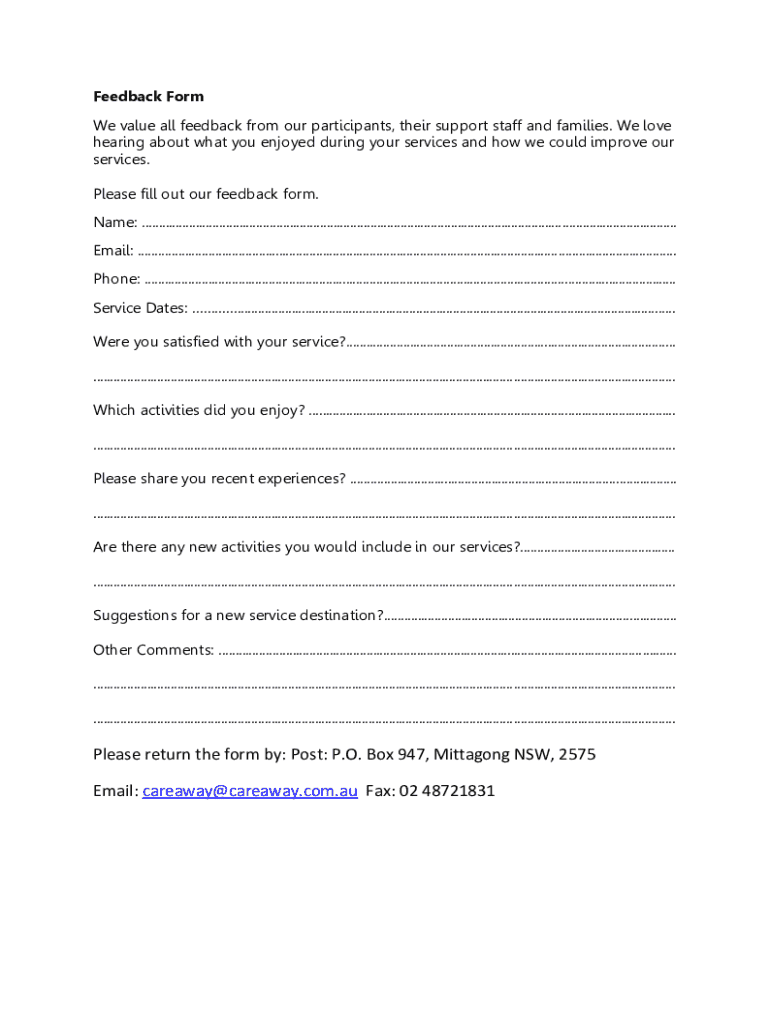 Fillable Online Feedback Form Fax Email Print - pdfFiller