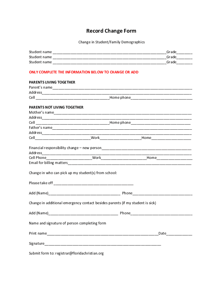 Fillable Online Change in Student/family Demographics Fax Email Print - pdfFiller