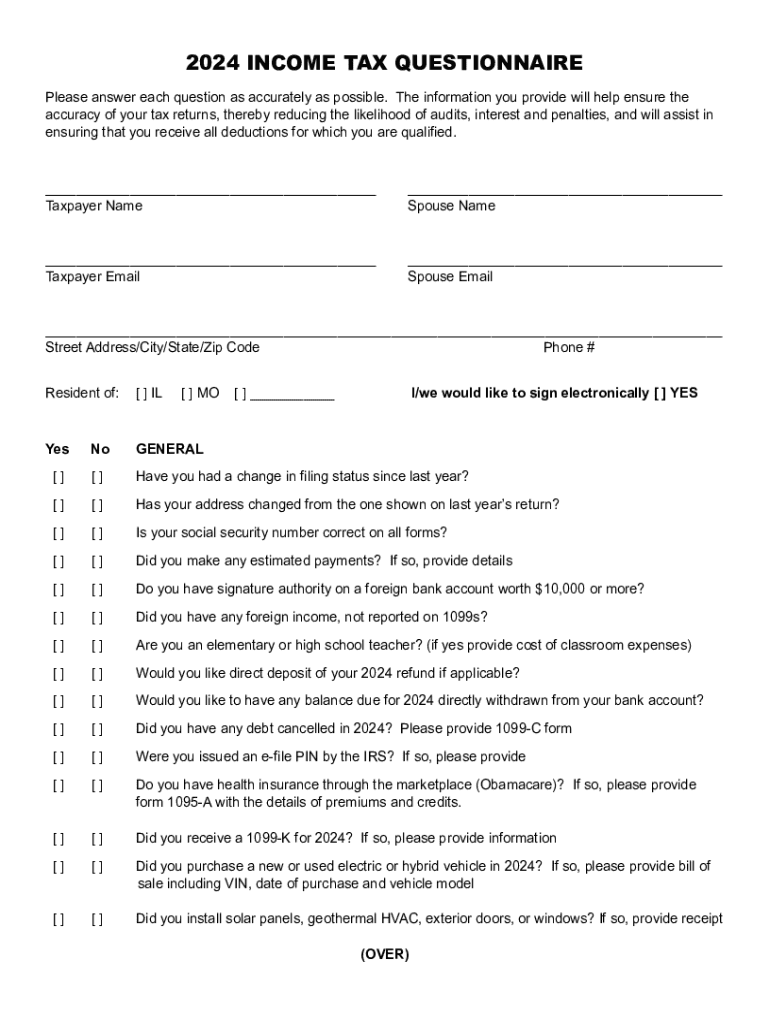 Fillable Online 2024 Income Tax Questionnaire Fax Email Print - pdfFiller