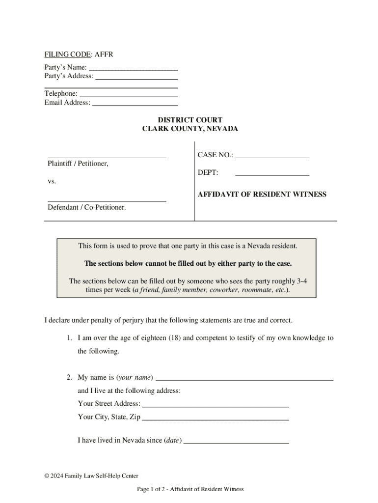 Fillable Online Affidavit of Resident Witness Fax Email Print - pdfFiller